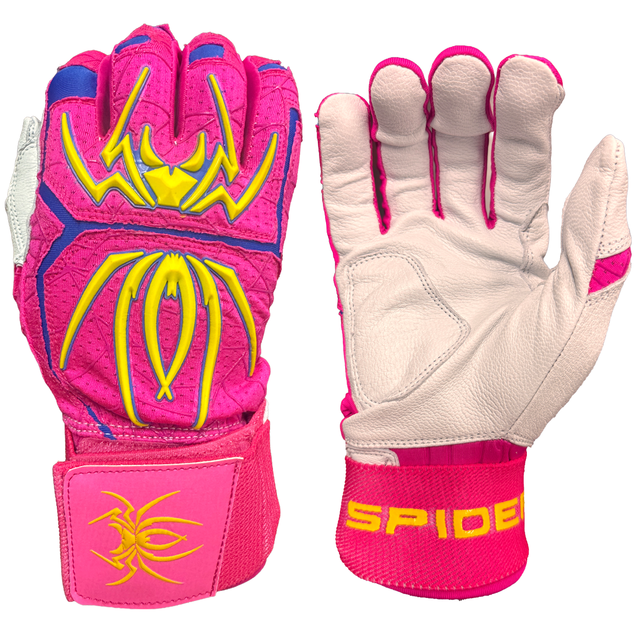 Spiderz ENDITE X- Long Strap Smooth Palm Batting Gloves - Pink/Royal B ...