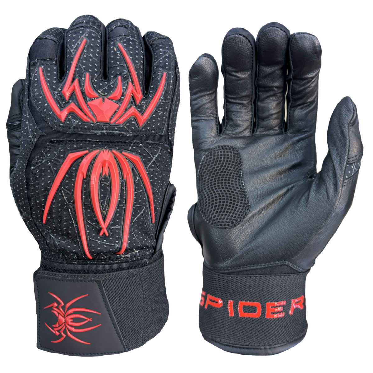 Spiderz ENDITE X- Long Strap Smooth Palm Batting Gloves - Black/Red ...